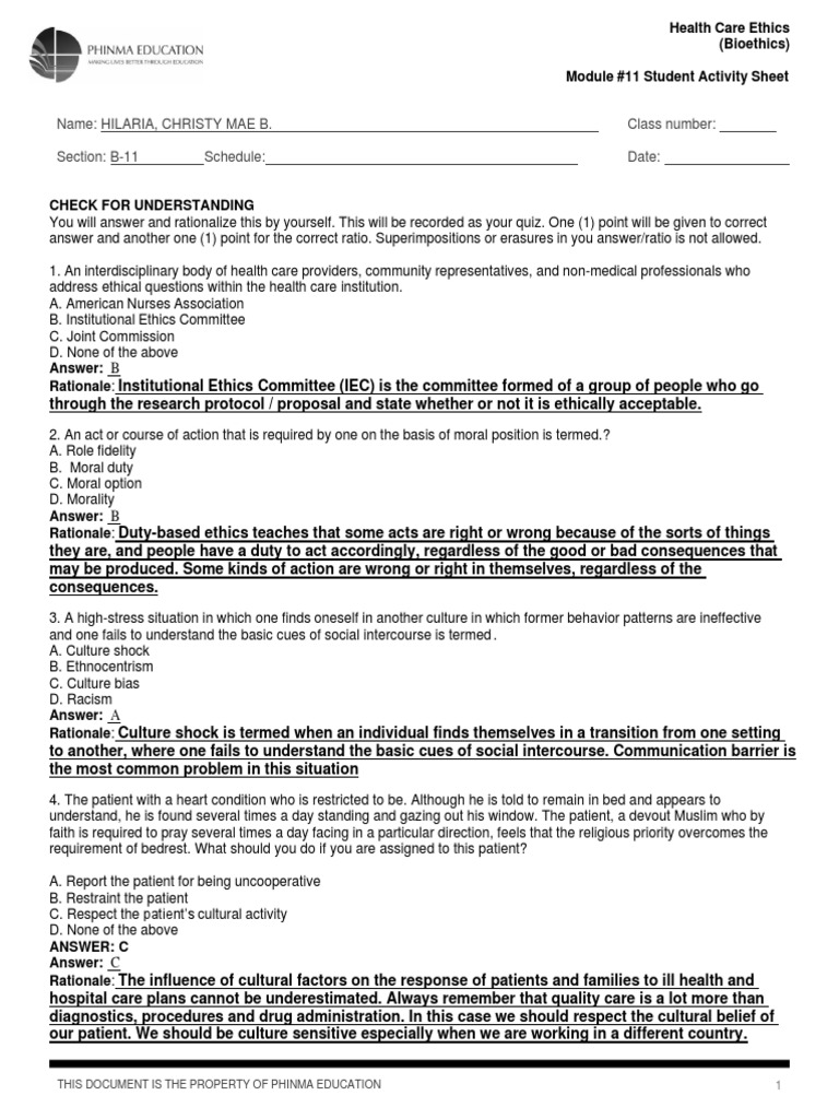 Health Care Ethics Module 11 Activity | PDF | Bioethics | Morality