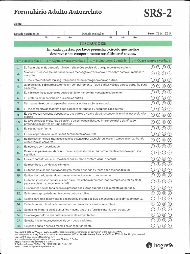 SRS-2 Adulto Autorrelato 2 Fls | PDF