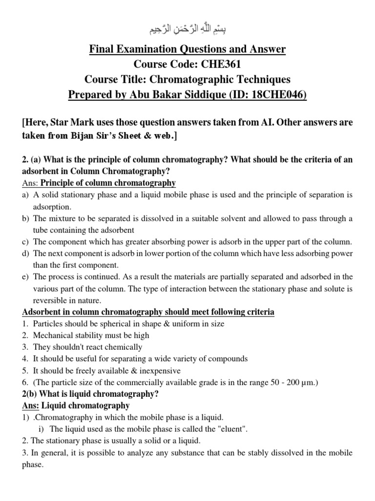 Chromatography Exam Questions & Answers | PDF | Chromatography | Thin ...