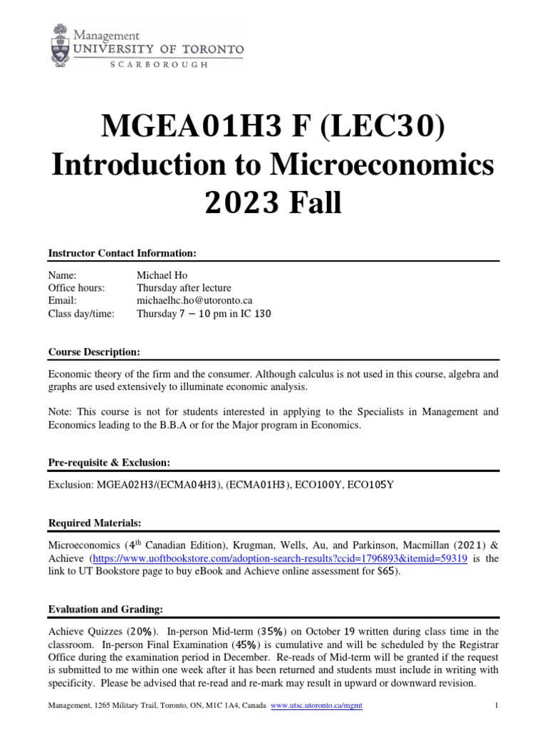 MGEA01 - LEC30 - Course Outline - 2023 Fall | PDF | Imperfect Competition | Academic Dishonesty