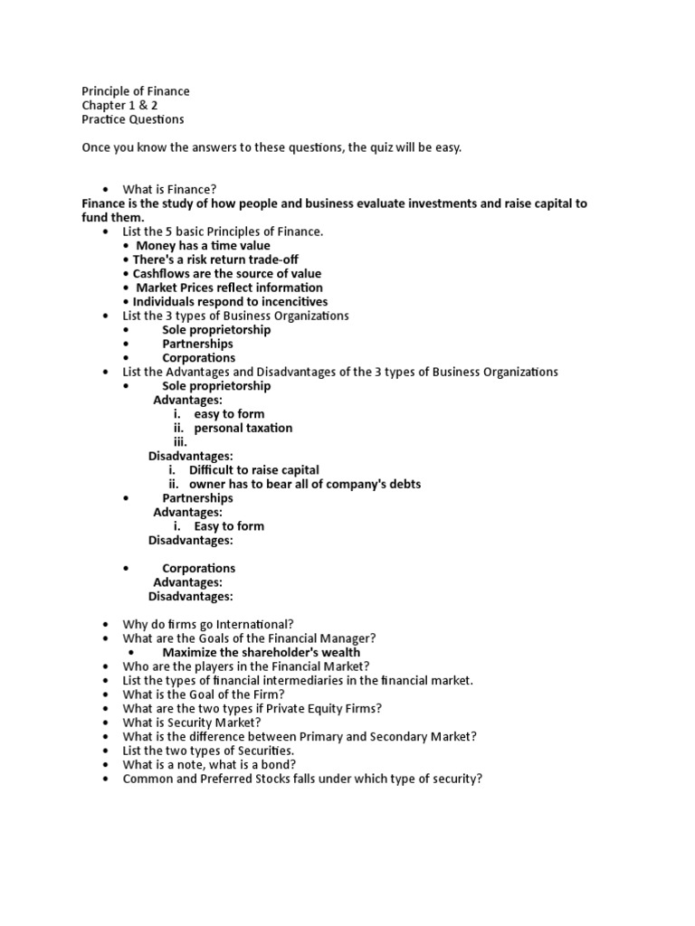 Finance Principles Practice Questions | PDF