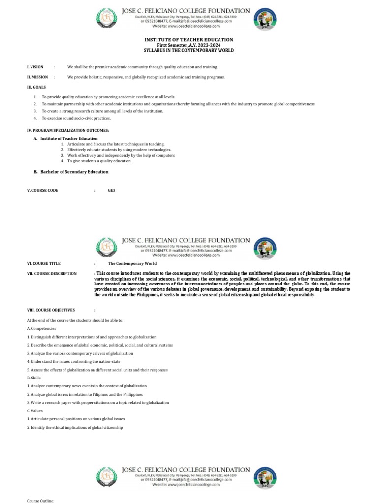 GE3 - Syllabus | PDF | Globalization | Governance