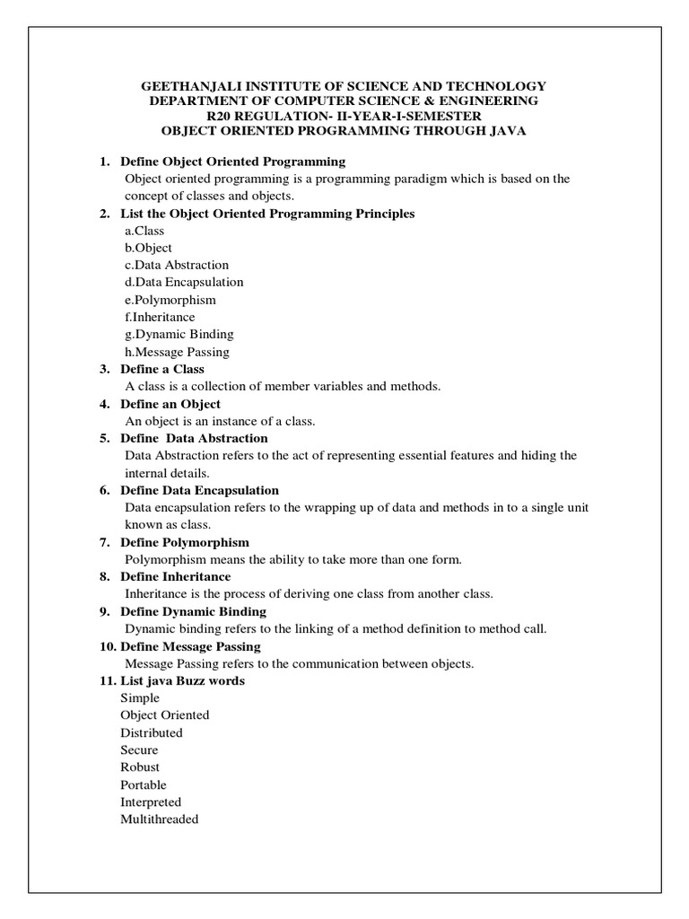 Short Questions Oopj | PDF | Class (Computer Programming) | Inheritance ... Short Questions Oopj | PDF | Class (Computer Programming) | Inheritance ...