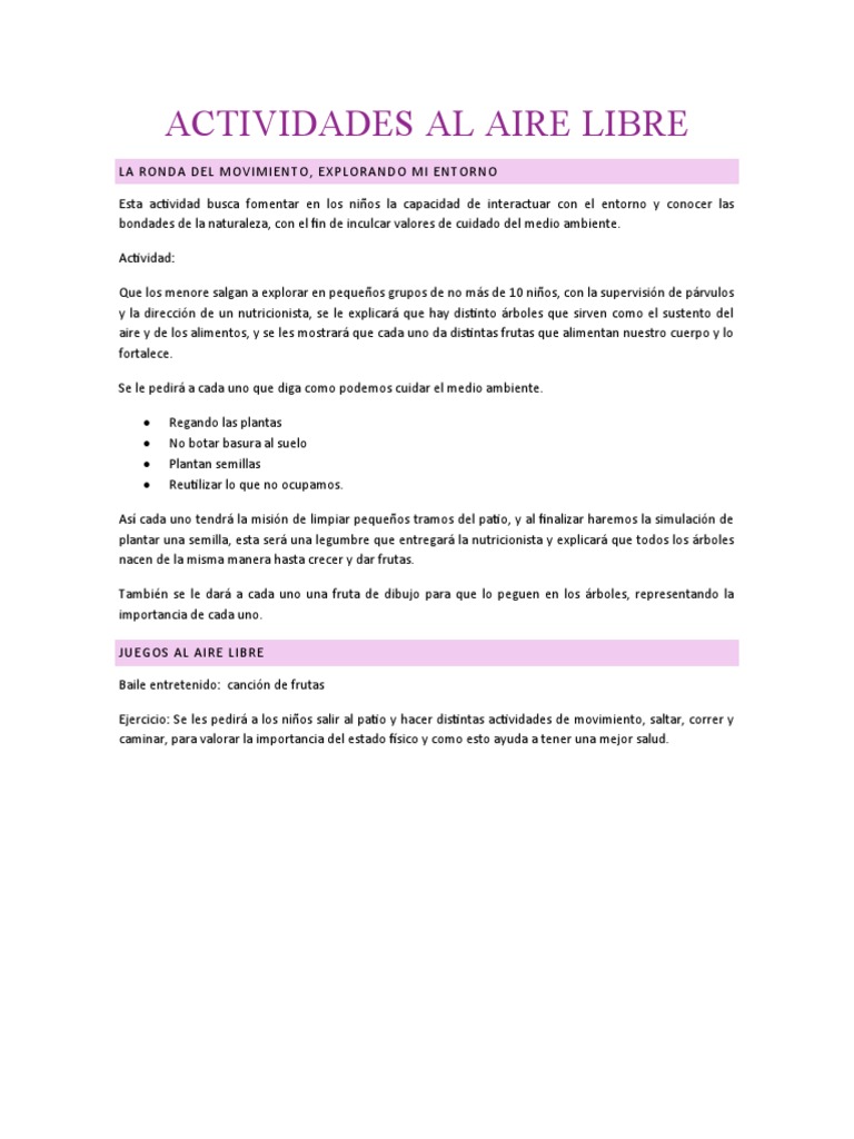 Actividades Al Aire Libre | PDF