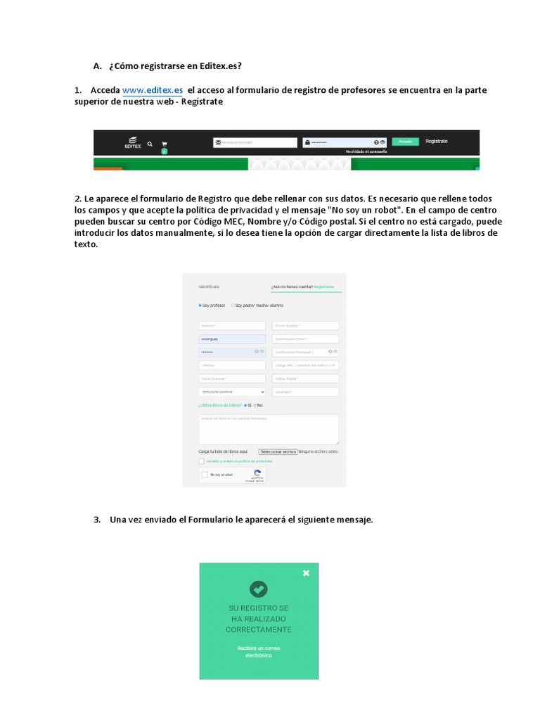 Registro y acceso para profesores en Editex | PDF