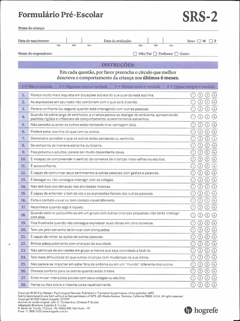SRS 2 Pre Escolar | PDF