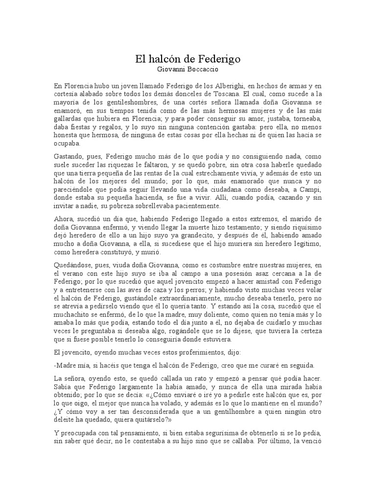 El Halcón de Federigo | PDF | Amor