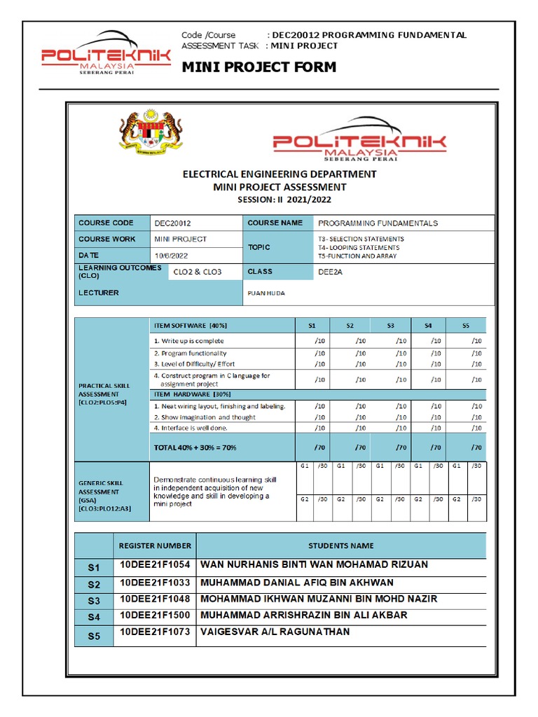 Mini Project Proposal Form | PDF | Traffic | Traffic Light