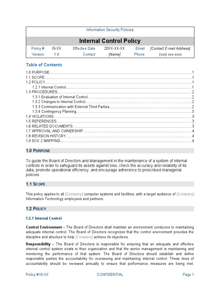Internal Control Policy Template | PDF