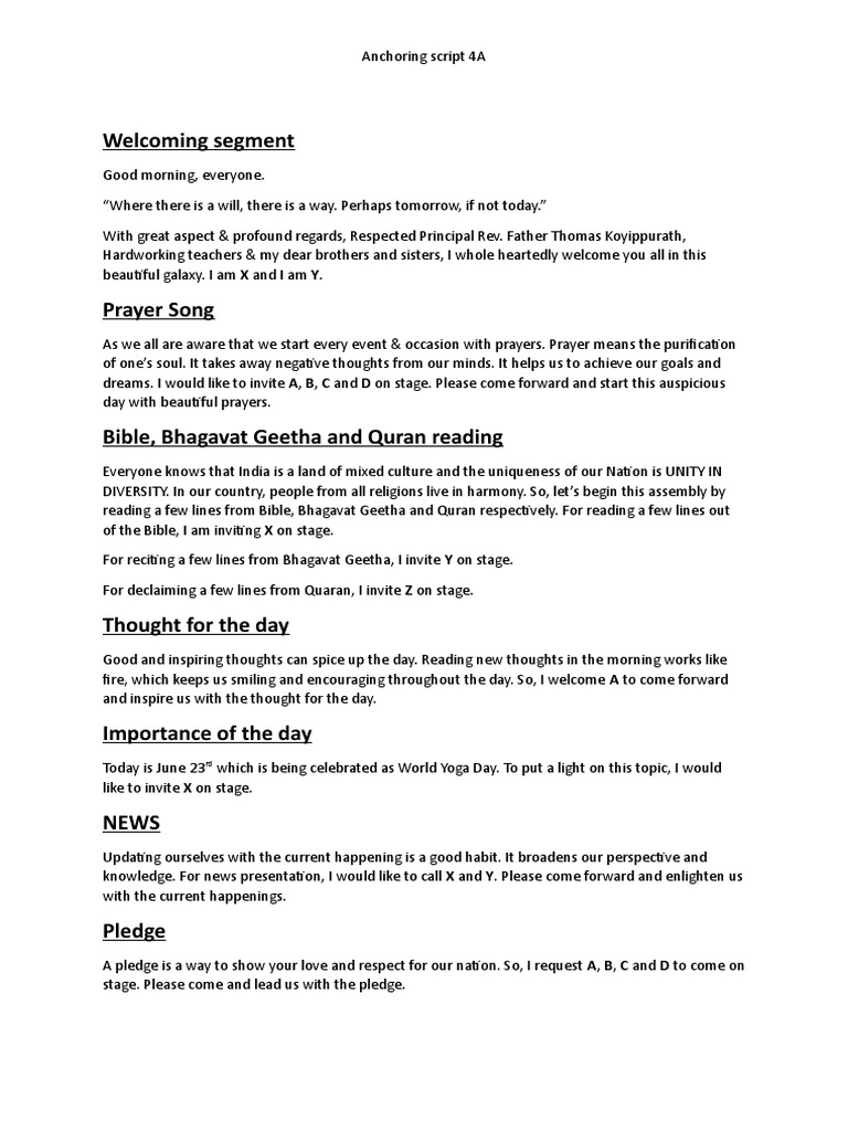 Anchoring Speech For 4A | PDF