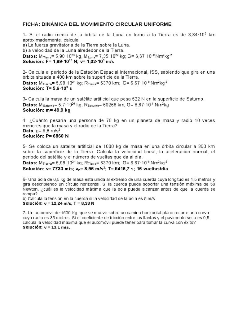 Ejercicios Dinã Mica Del Movimiento Circular Uniforme | PDF | Ciencias ...