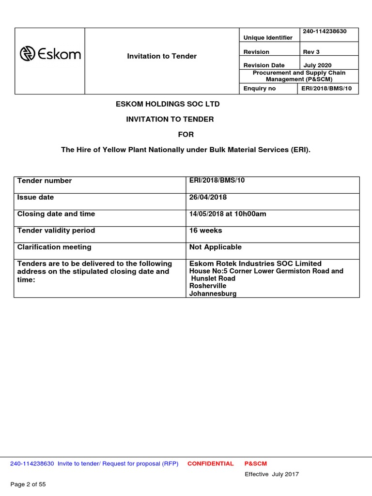 Invirtation To Tender Yellow Plant Itt 1-10 | PDF | Request For ...