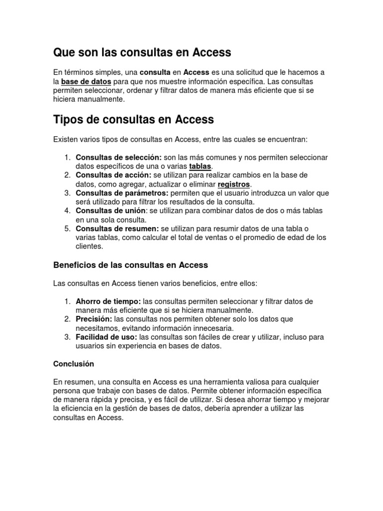 Que Son Las Consultas en Access | PDF | Bases de datos | Información