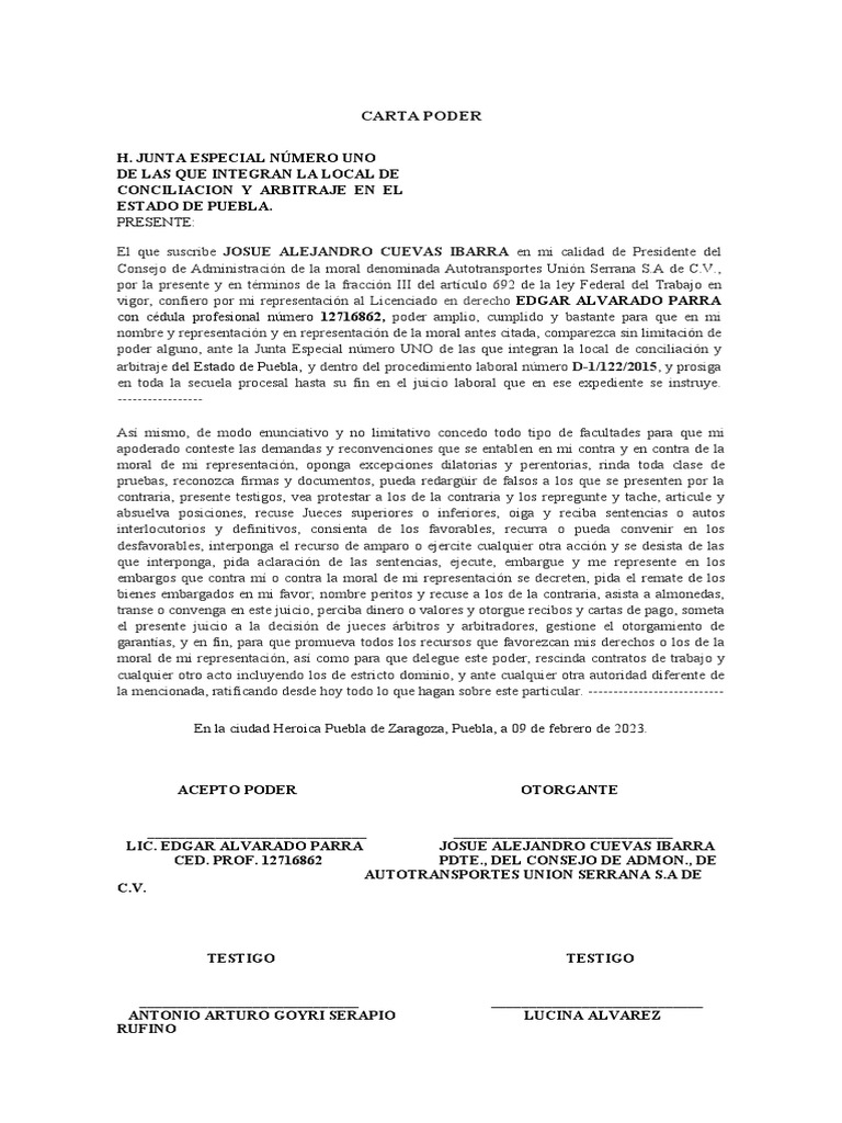 Carta Poder Juicio Laboral | PDF | Gobierno | Justicia