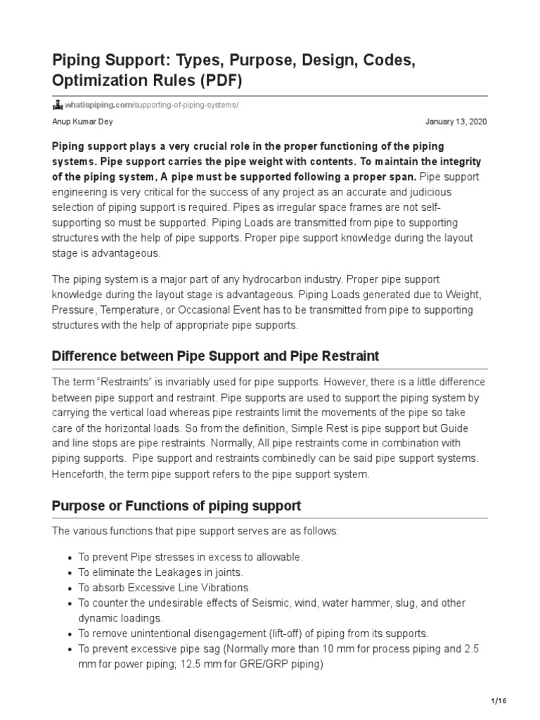 Piping Support Types Purpose Design Codes Optimization Rules PDF | PDF ...