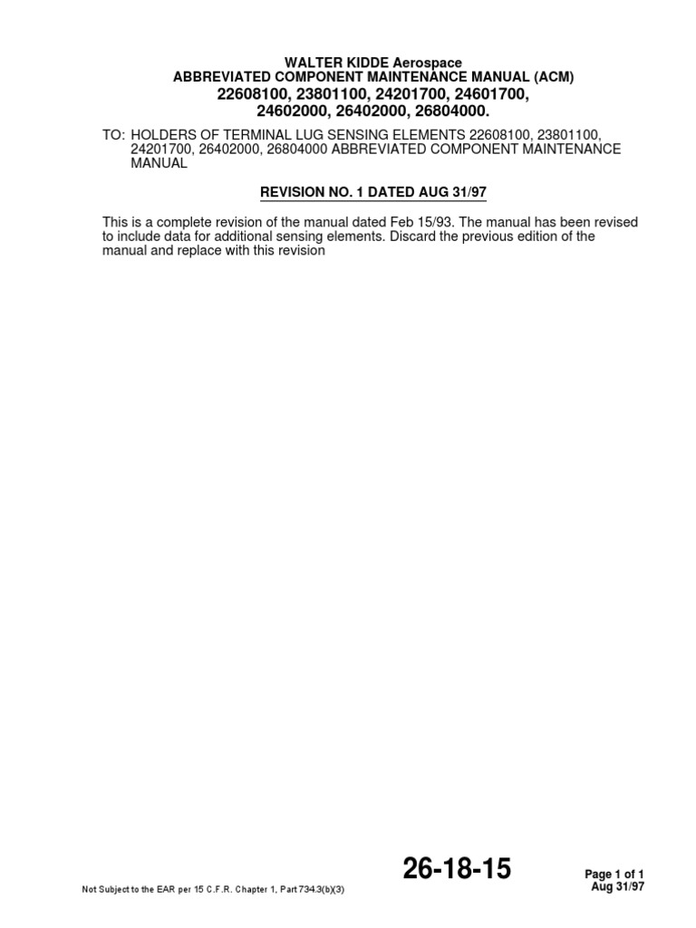 WALTER KIDDE Aerospace Abbreviated Component Maintenance Manual (Acm ...