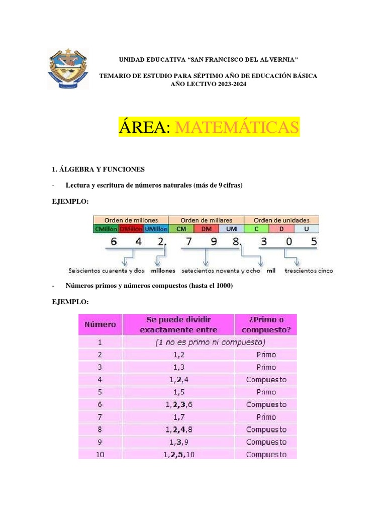 Temarios para Septimo Egb | PDF | Aritmética | Matemáticas