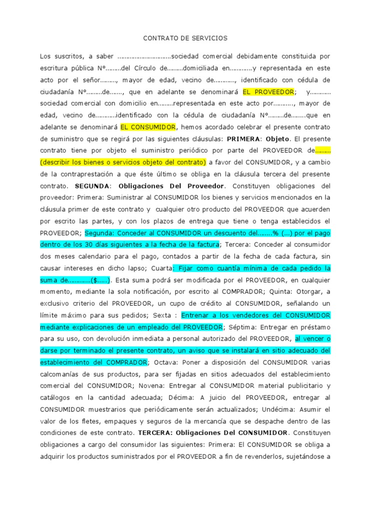 Modelo Contrato Proveedor y Consumidor | PDF
