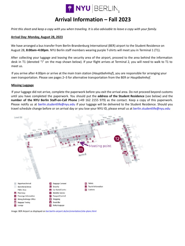 NYU BERLIN Arrival Information - Fall 2023 | PDF | Transport