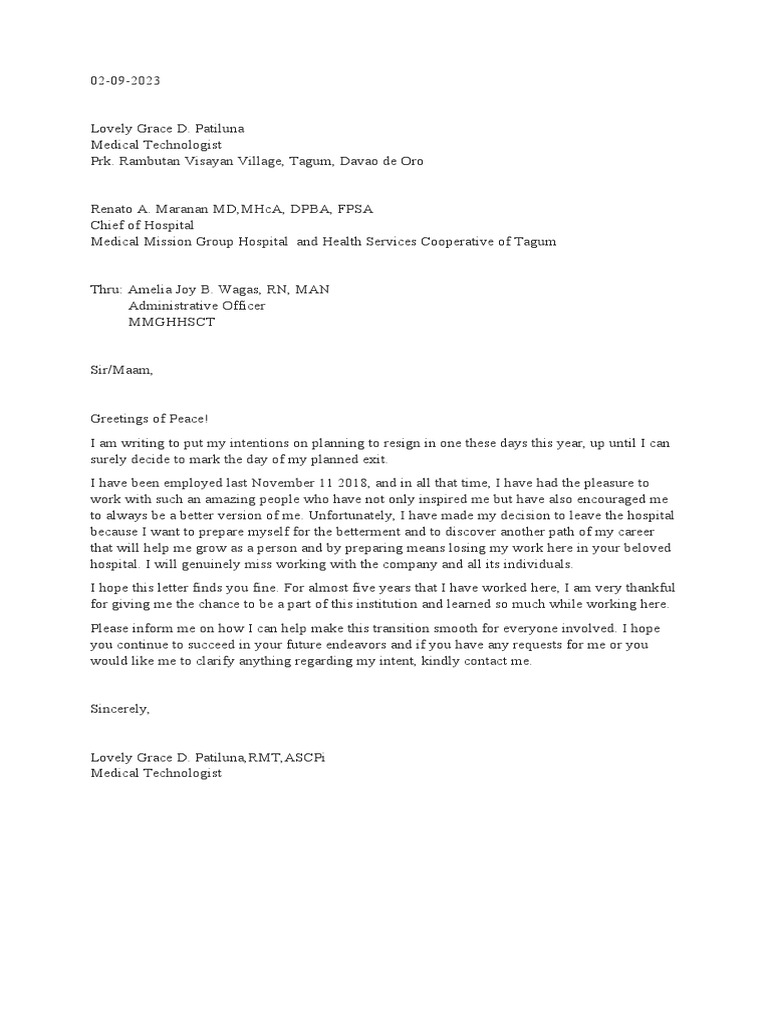 Letter of Intent To Resign 2023 | PDF