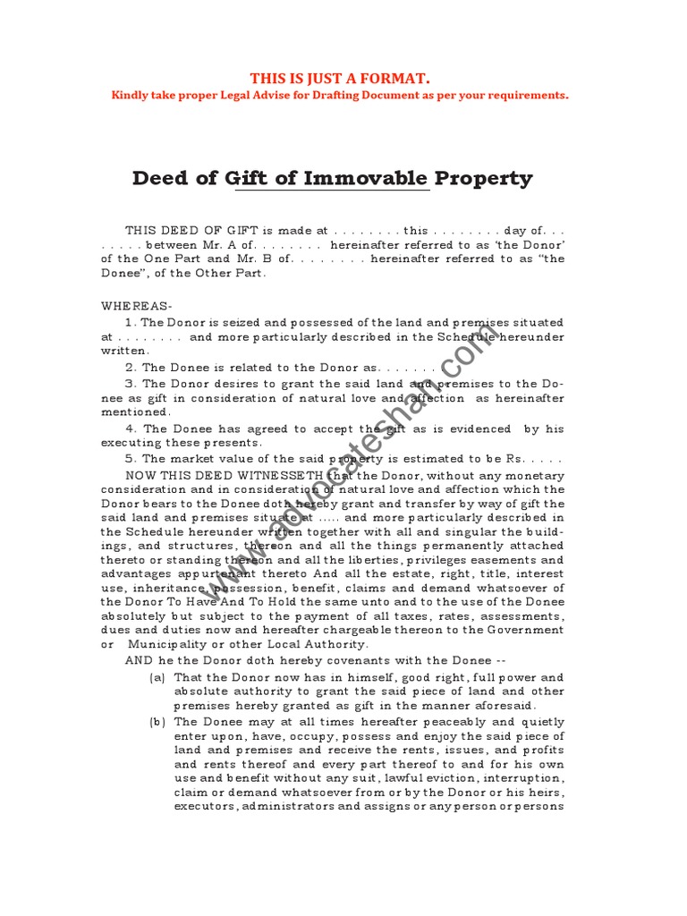 Gift Deed Immovable Property | PDF | Property | Justice
