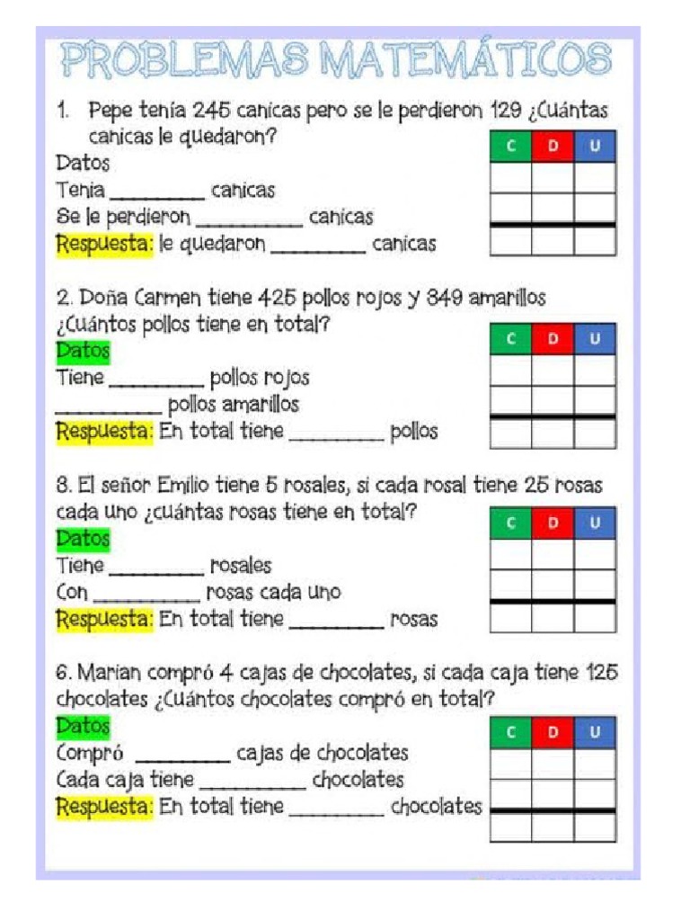 Ejercicios Mate 3ro | PDF