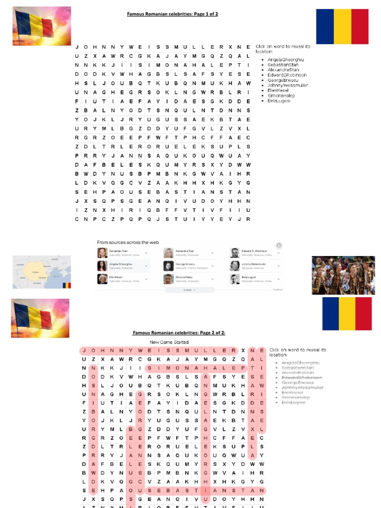 Famous Romanian Celebrities Crossword With Answers | PDF