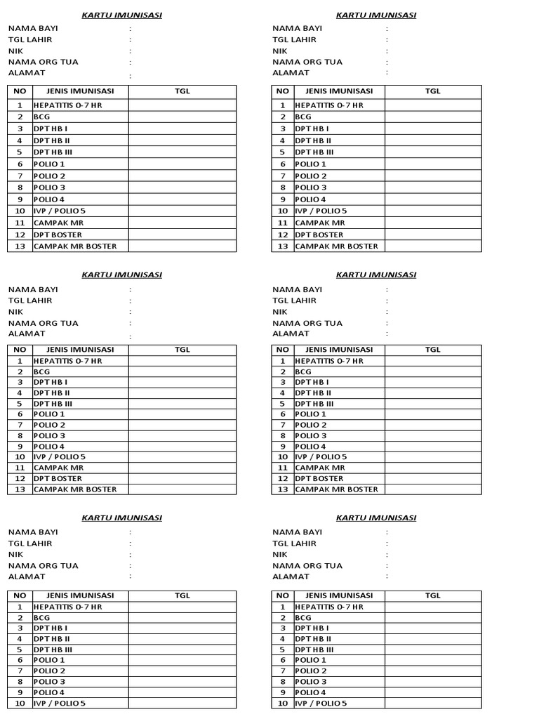 Kartu Imunisasi | PDF