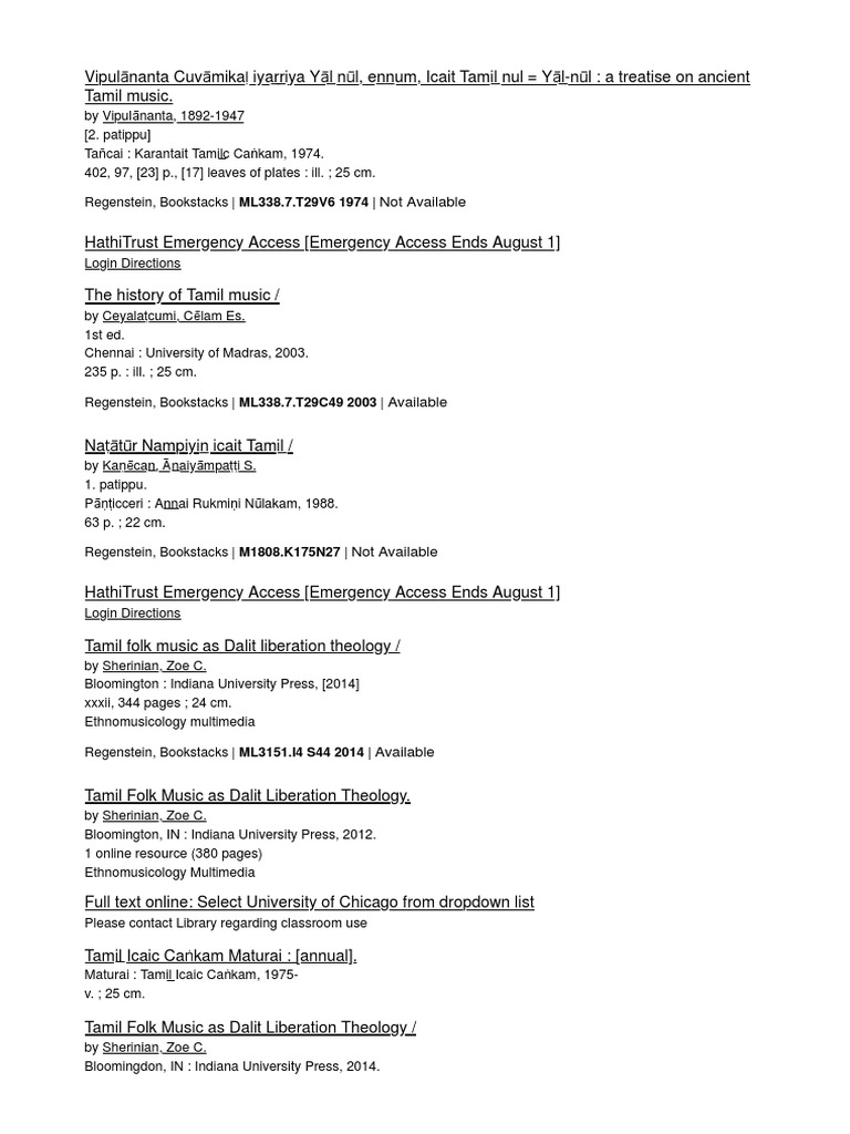 List If Tamil Music Books in Library | PDF | Tamil Nadu
