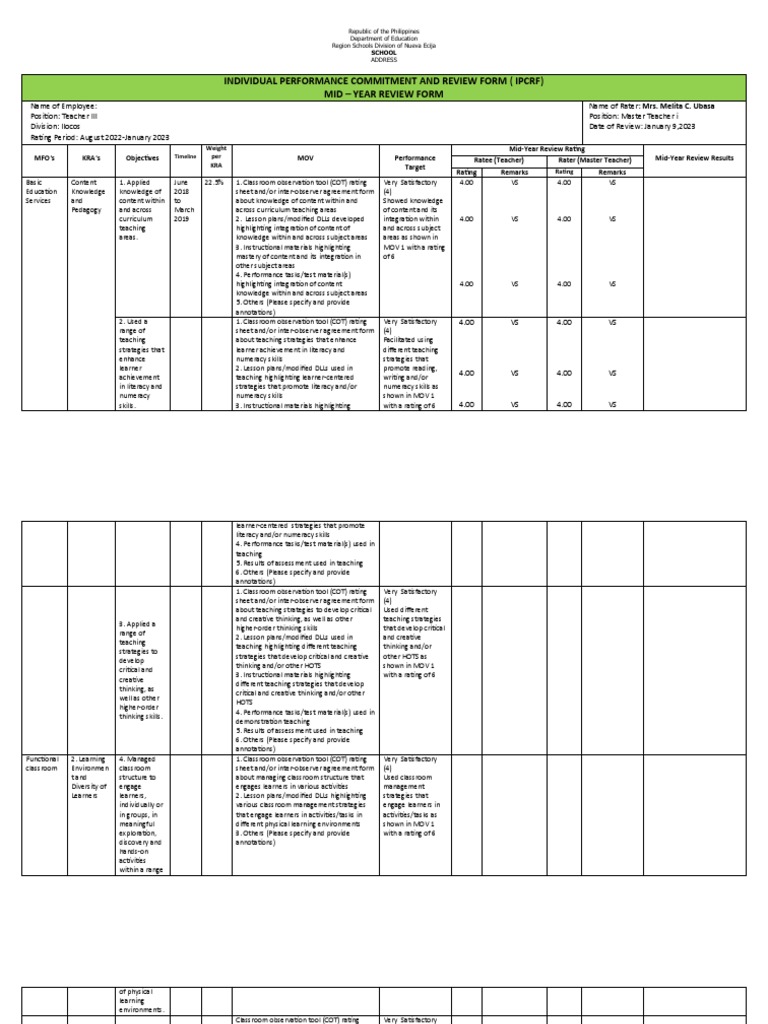 14 Midyear Review Form - Upload | PDF | Lesson Plan | Learning