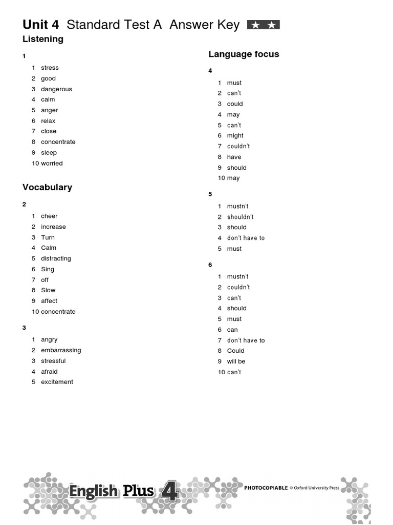 Unit 4 Standard Test A Answers | PDF