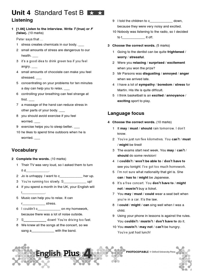 Unit 4 Standard Test B | PDF
