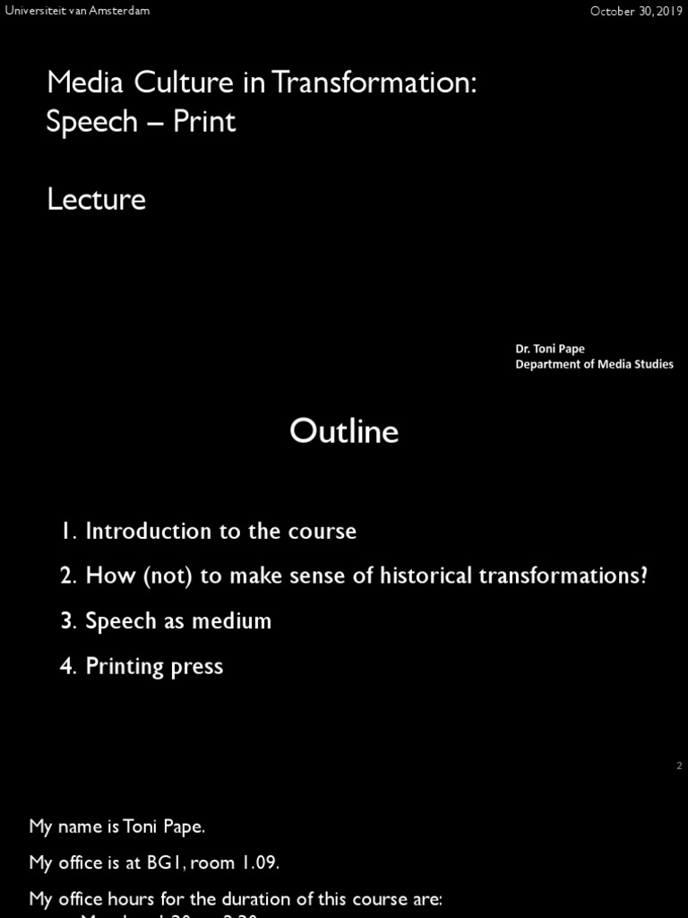 Media Culture in Transformation - Fifth Lecture | PDF