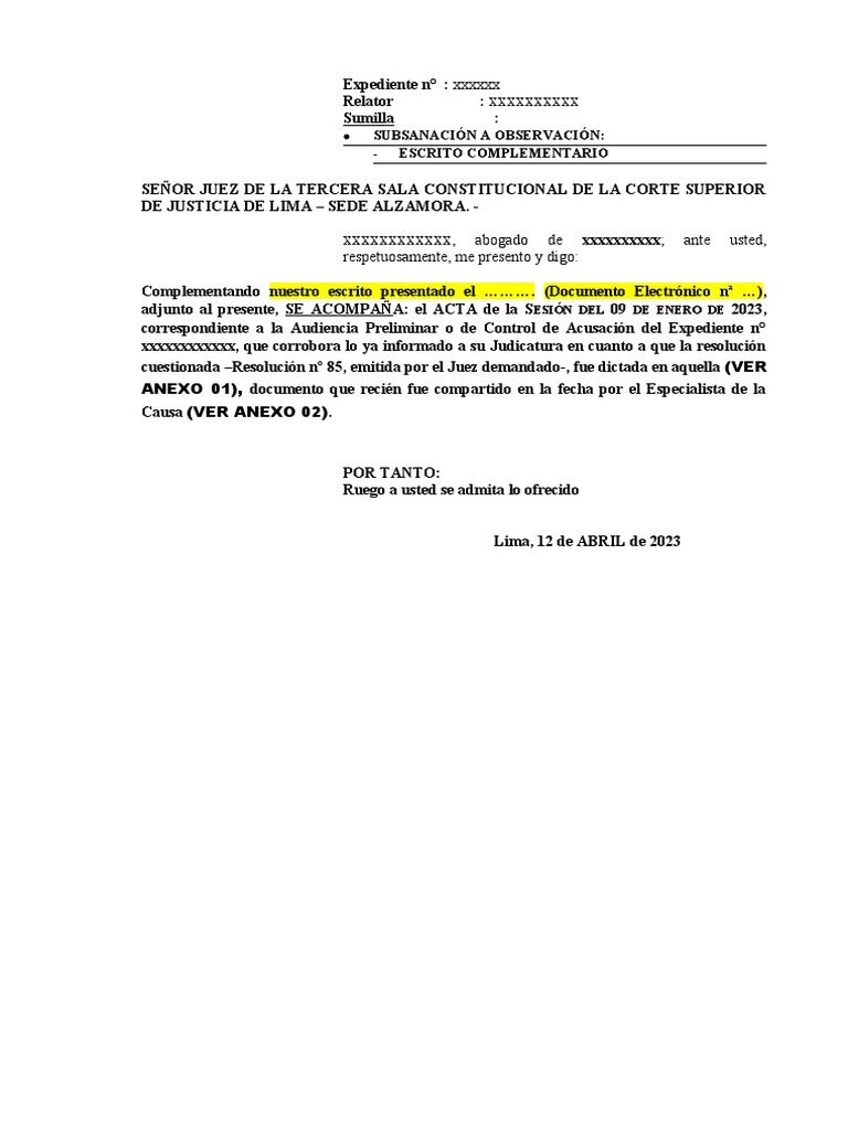 Escrito Complementario | PDF