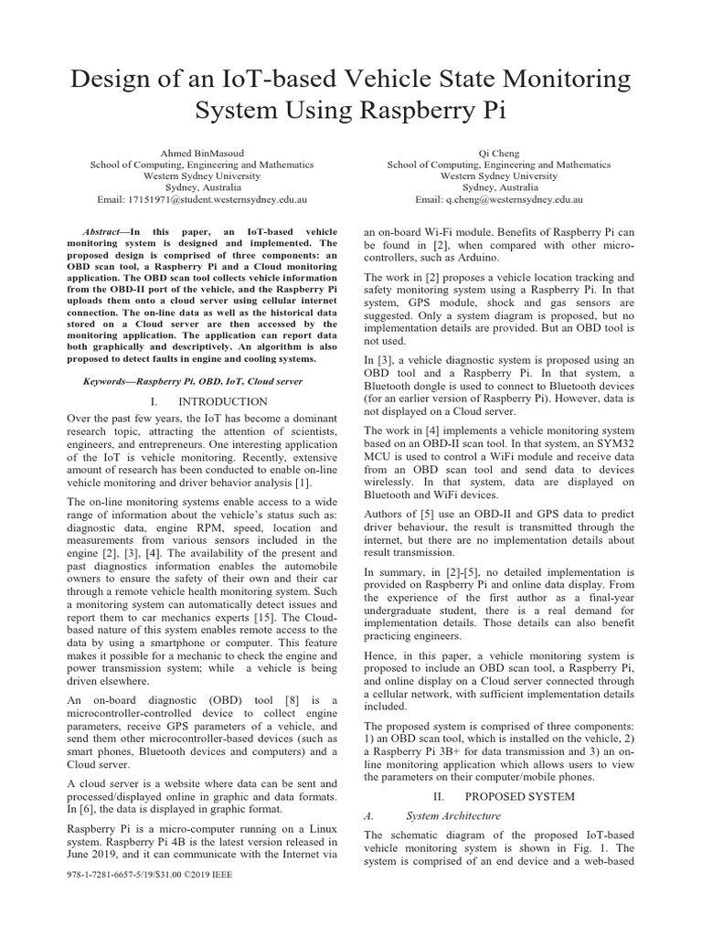 Iot Vehicle Monitoring With Raspberry Pi Pdf Computer Science Computer Engineering