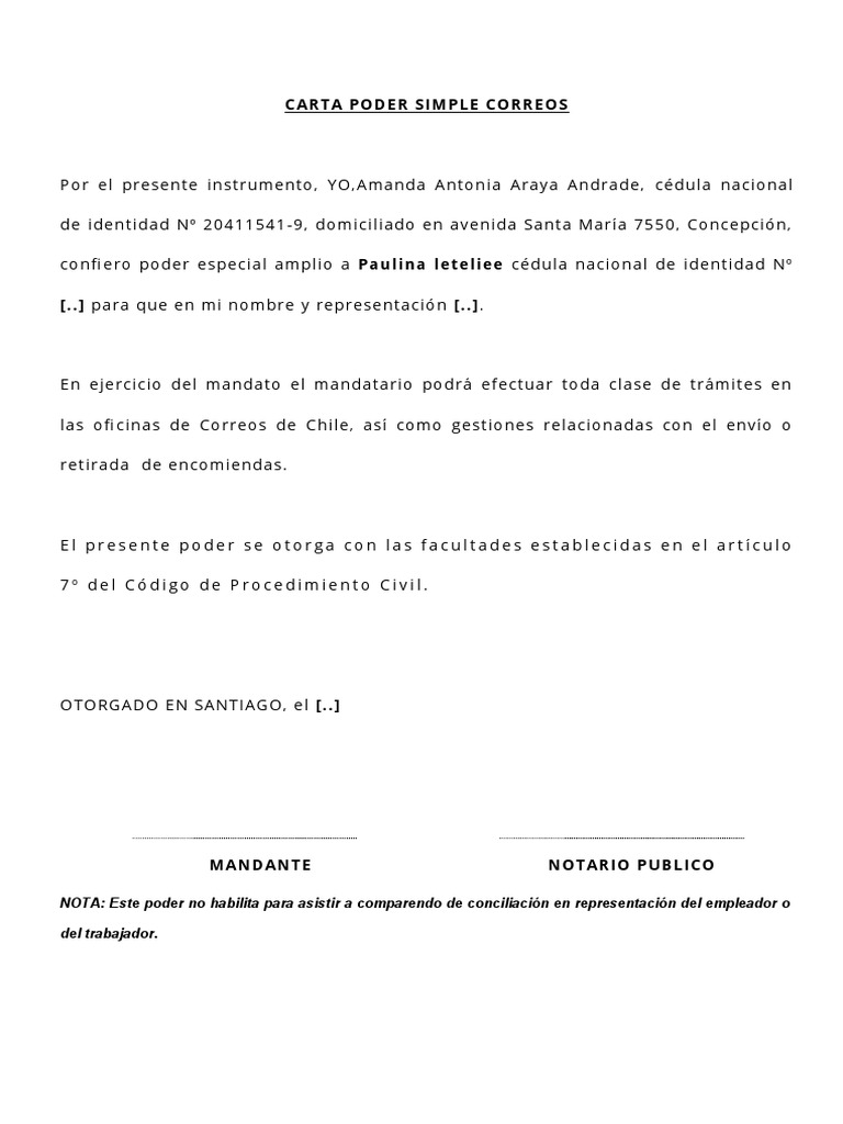 Poder Simple Correos Chile | PDF