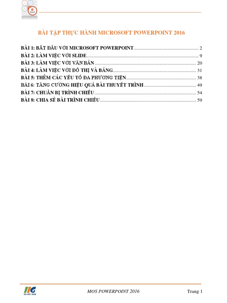 MOS 2016 PowerPoint - Bai Tap Thuc Hanh | PDF