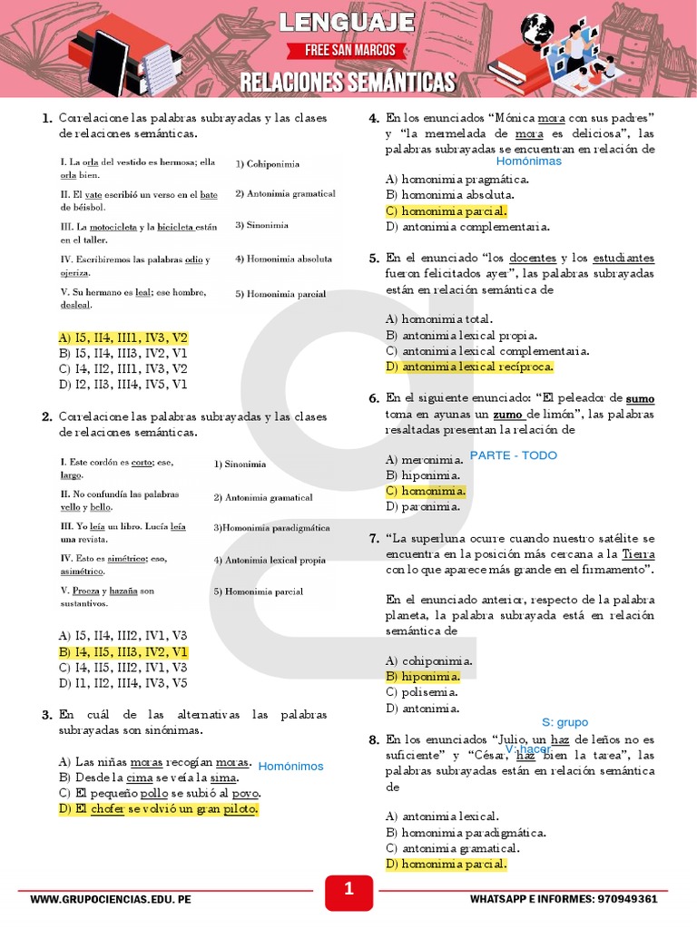 Relaciones Semánticas - Lenguaje | PDF | Morfología Lingüística ...