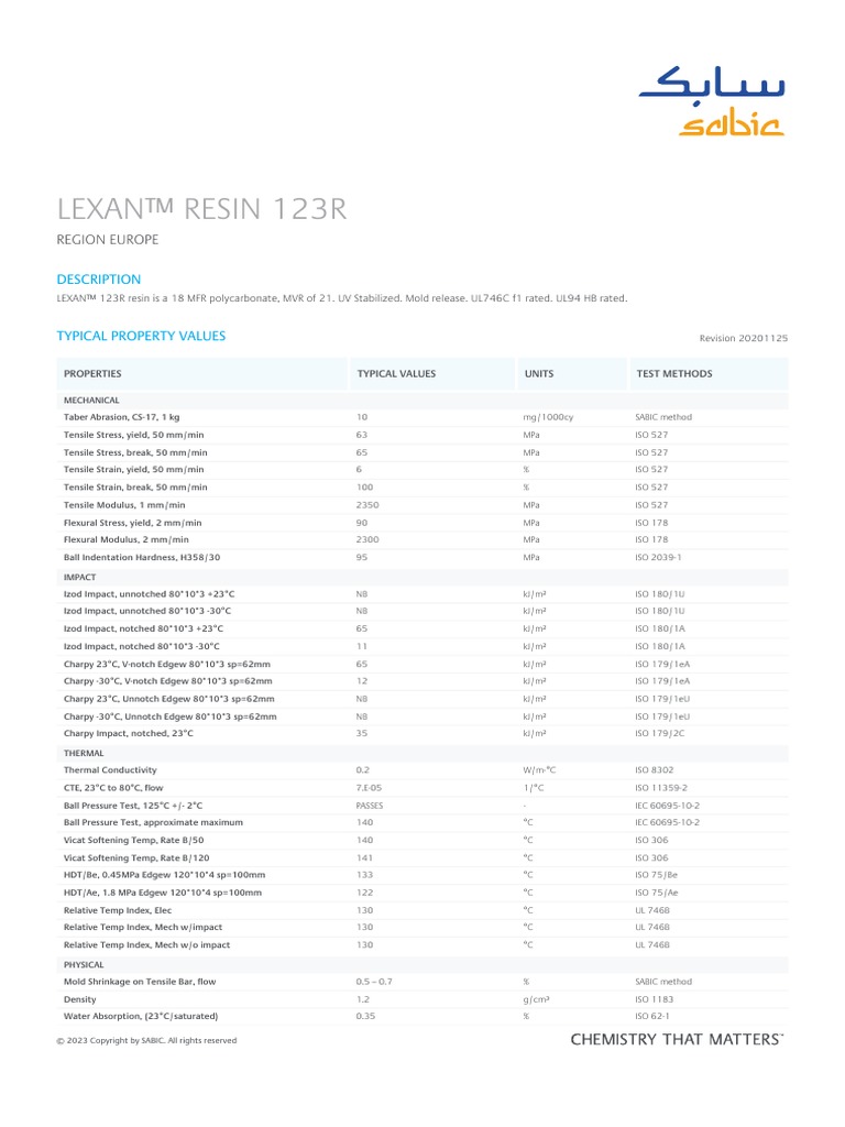POLICARBONATO LEXAN™ Resin - 123R - Europe - Technical - Data - Sheet ...