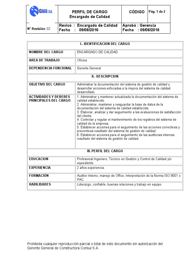 Encargado de Calidad | PDF | Sistema de manejo de calidad | Liderazgo