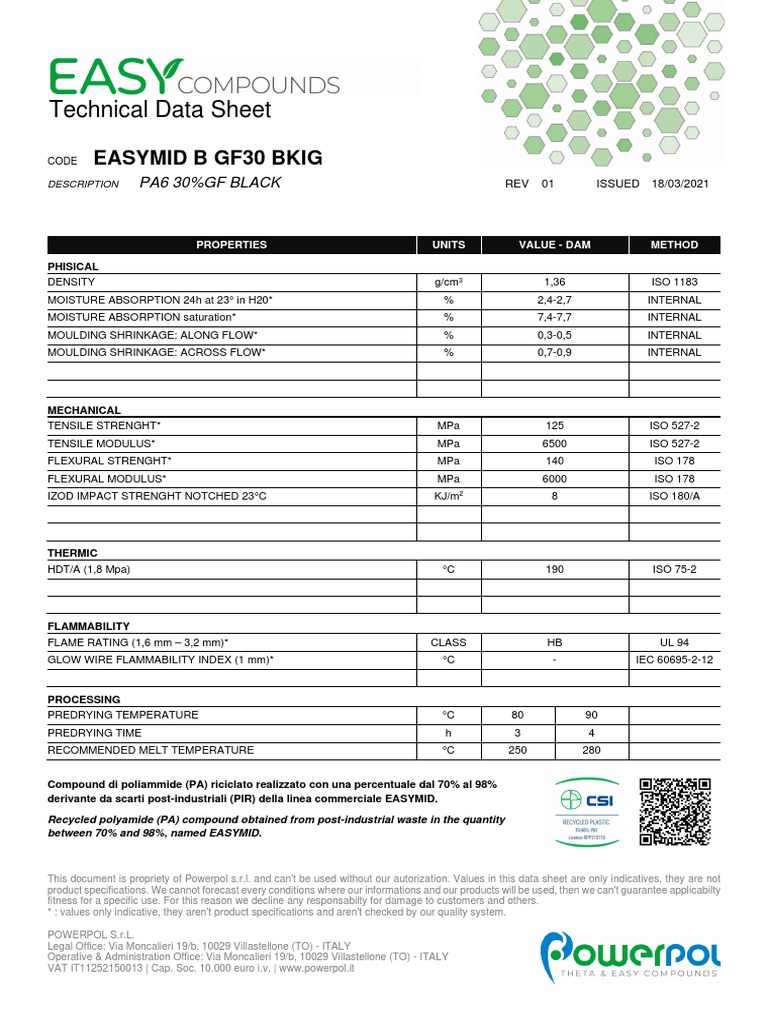 Nylon - Easymid-b-gf30-Bkig - Tds - en | PDF | Materials | Physical ...