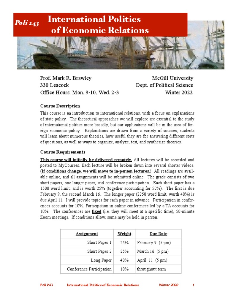 Poli 243 Syllabus W 2022 REVISED | PDF | Political Science | Economies