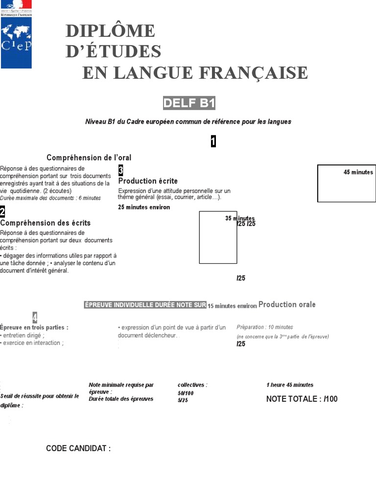 Exemples d'examen DELF B1 PDF | PDF | France
