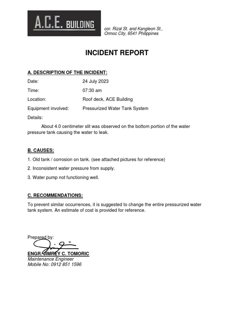 Water Leakage Incident Report | PDF