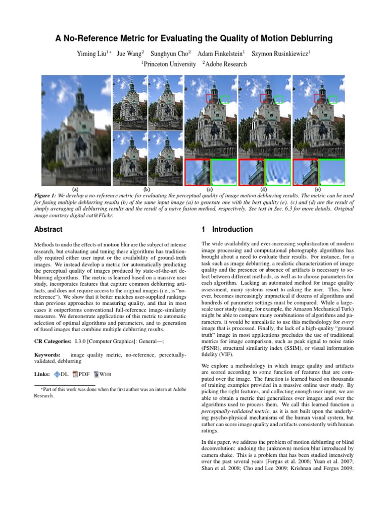 No-Reference Metric for Image Deblurring | PDF | Applied Mathematics ...