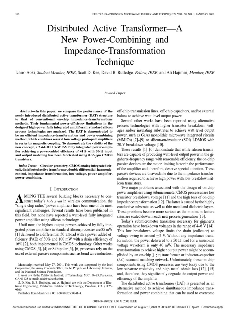 Distributed Active Transformer-A New Power-Combining and Impedance ...