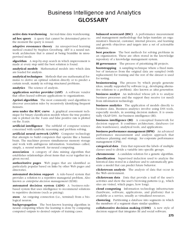 BI and Analytics Glossary | PDF