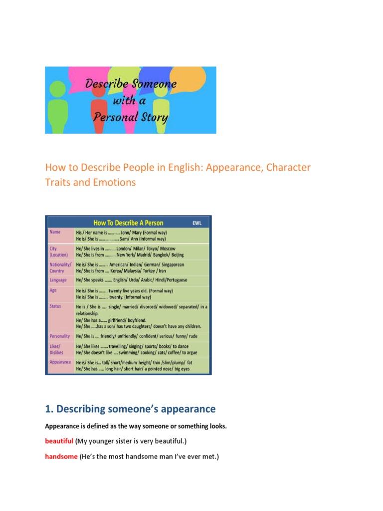 Describing People: Appearance & Character | PDF
