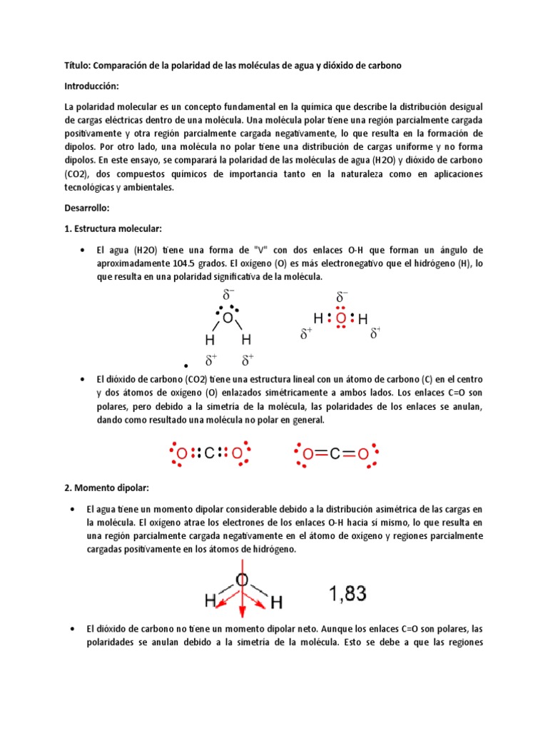 Comparación de La Polaridad de Las Moléculas de Agua y Dióxido de Carbono | PDF | Polaridad ...
