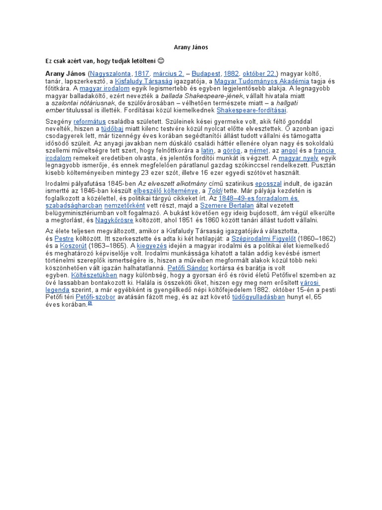 Arany János Gyorstalpaló | PDF